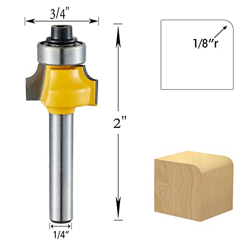Yueqing Zhongji roundover Router bit 1/4 Shank Router bits 1/4 Shank 1/4-Inch Shank Roundover Edging Router Bit Set,Corner Rounding Edge Forming Bit Set, 1/8", 1/4", 3/8", 1/2" Radius (4 Pack)