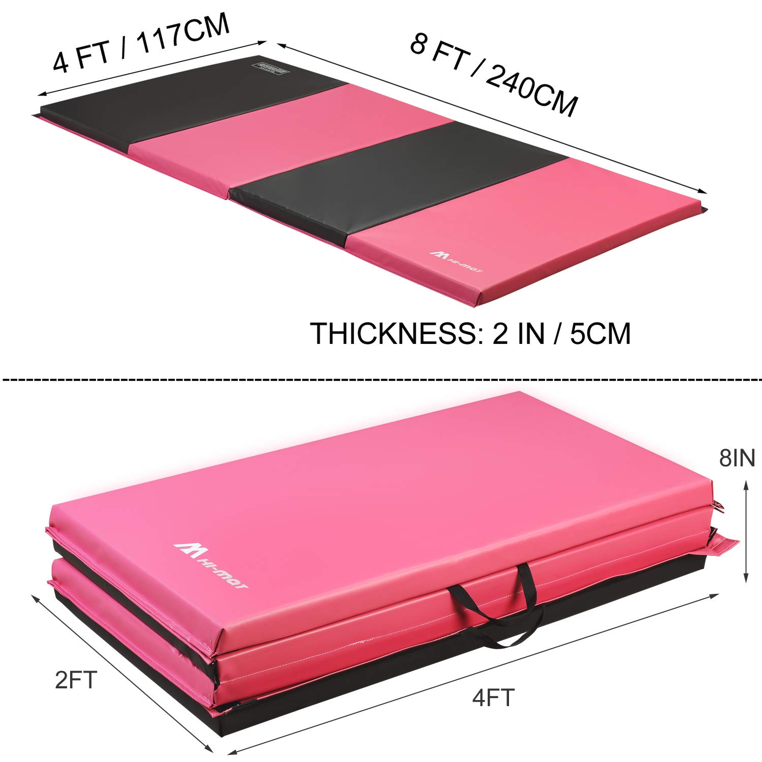M HI-Mat Gymnastics Mat, Folding Exercise Mat Thick Aerobics Mats Tumbling Mats for Stretching Fitness with Carrying Handles (Exercise Mat-Blue)