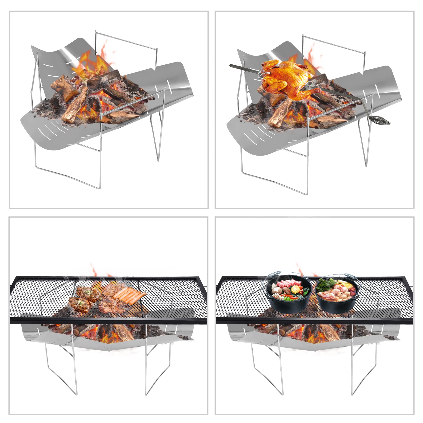 REDCAMP Portable Flatflod Fire Pit for Camping Wood Burning, Foldable Stainless Steel Fire Pit for Outside 20.9x18.1x10.4''