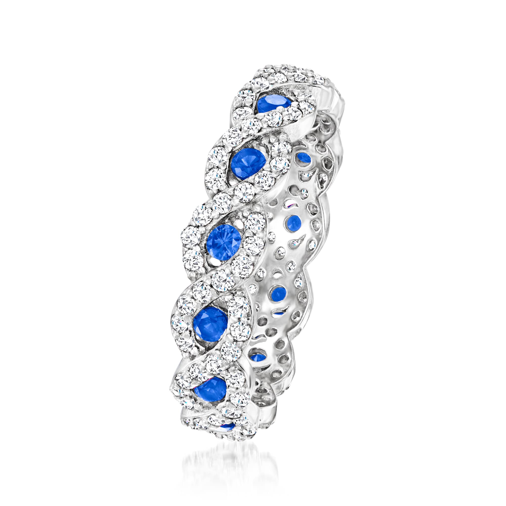 Ross-Simons 0.80 ct. t.w. Simulated Sapphire and .50 ct. t.w. CZ Eternity Band in Sterling Silver. Size 8