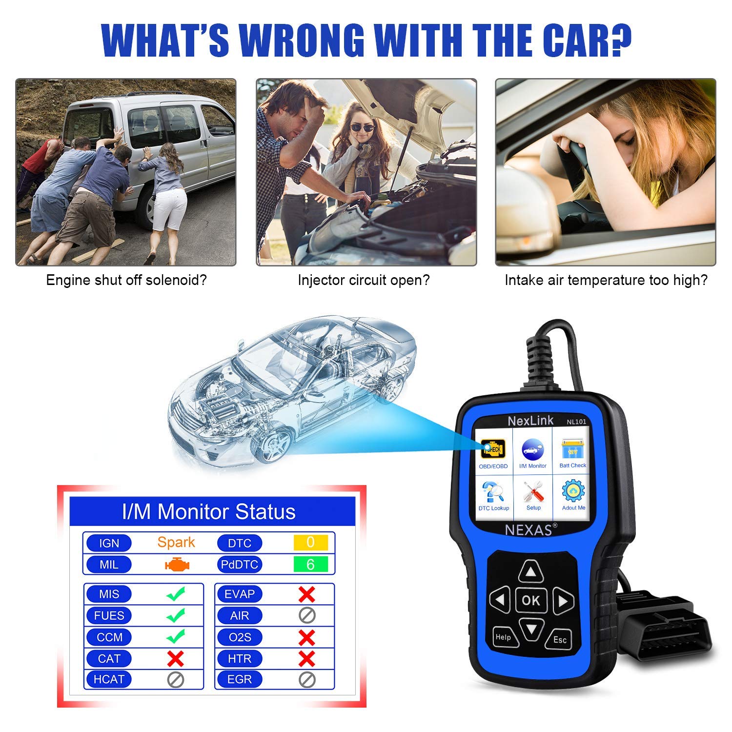 NEXAS NL101 OBD2 Scanner Diagnostic Tool & Battery Tester, Check Car Engine Light Code Reader Scan Tool with Full OBDII Function Live Data Stream for All Vehicles, Free Protective Case & Update