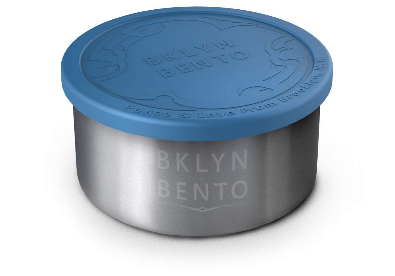 Stainless Steel Food Container With Silicone Food Separator and Leak Proof Silicone Lid | Metal Lunch Box Divider | Bento Box | Portion Control Snacks (Blue & Grey (Food Separator)