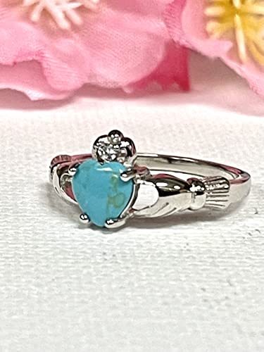 PERFECTJEWELZ Celtic Claddagh Simulated Turquoise Promise Ring 925 Sterling Silver 9mm Size 9