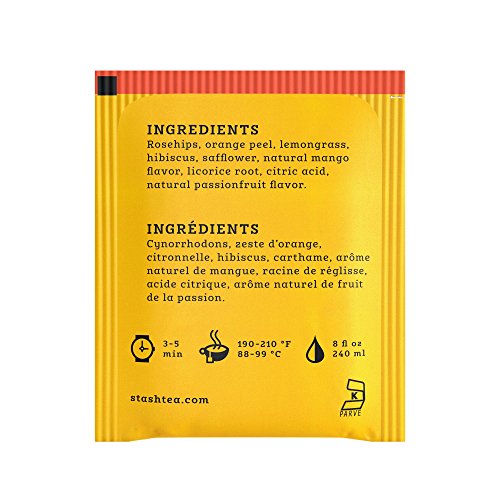 Stash Tea Mango Passionfruit Herbal Tea, 20 Count Box of Tea Bags Individually Wrapped in Foil, Sweet Fruity Caffeine Free Herbal Tisane, Drink Hot or Iced