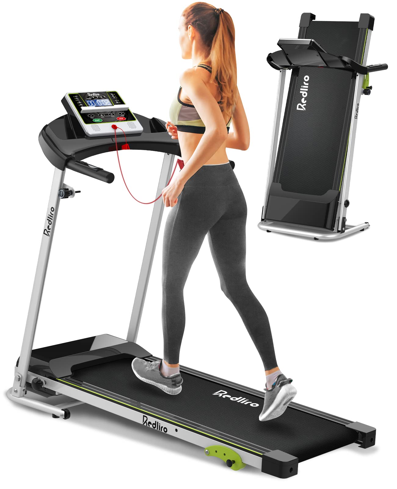 REDLIRO Foldable Treadmill with Incline, Portable Run Walking Folding Compact Exercise Machine with 12 Preset Program, LED Display, Easy Assembly for Small Space Fitness Electric Workout for Home