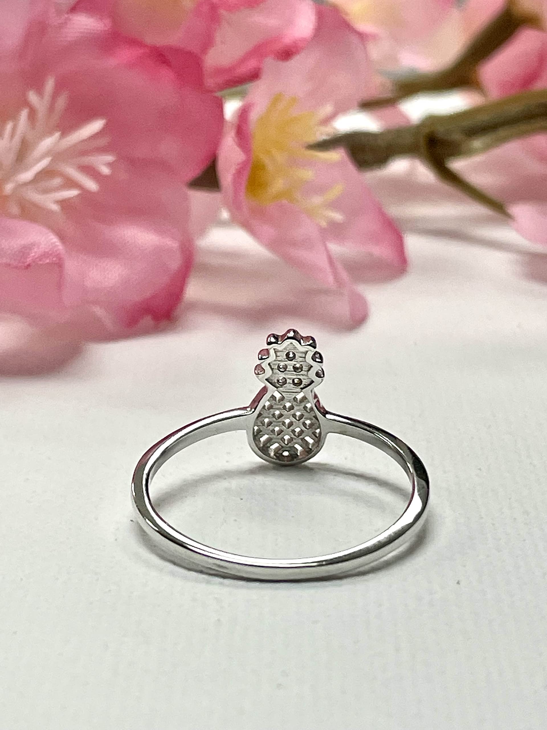 PERFECTJEWELZ Tropical Pineapple CZ Ring 925 Sterling Silver 11mm Size 8