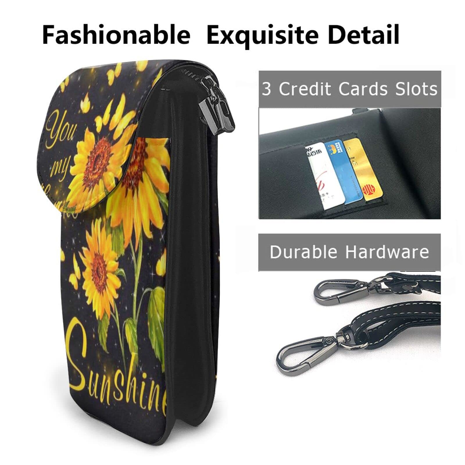 Women Cell Phone Purse Leather Crossbody Bag-Sunflower Sunshine Mini Shoulder Bag Card Holder Wallet