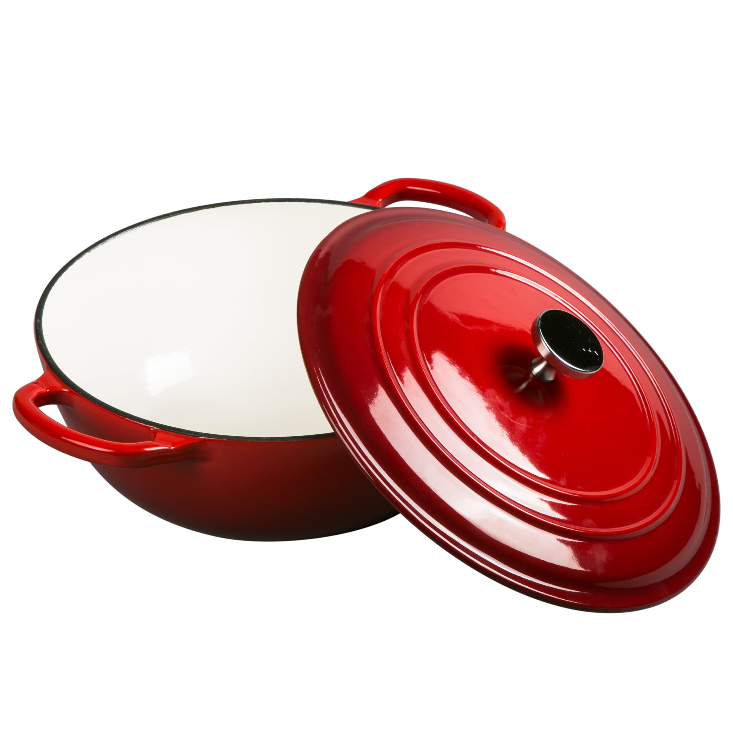 M-COOKER 4.5 Quart Enameled Dutch Oven Pot with Lid, Covered Dutch Oven with Creamy Porcelain Coating for Baking, Frying,Stewing, Roasting, Oven Safe up to 500℉ (Cherry)