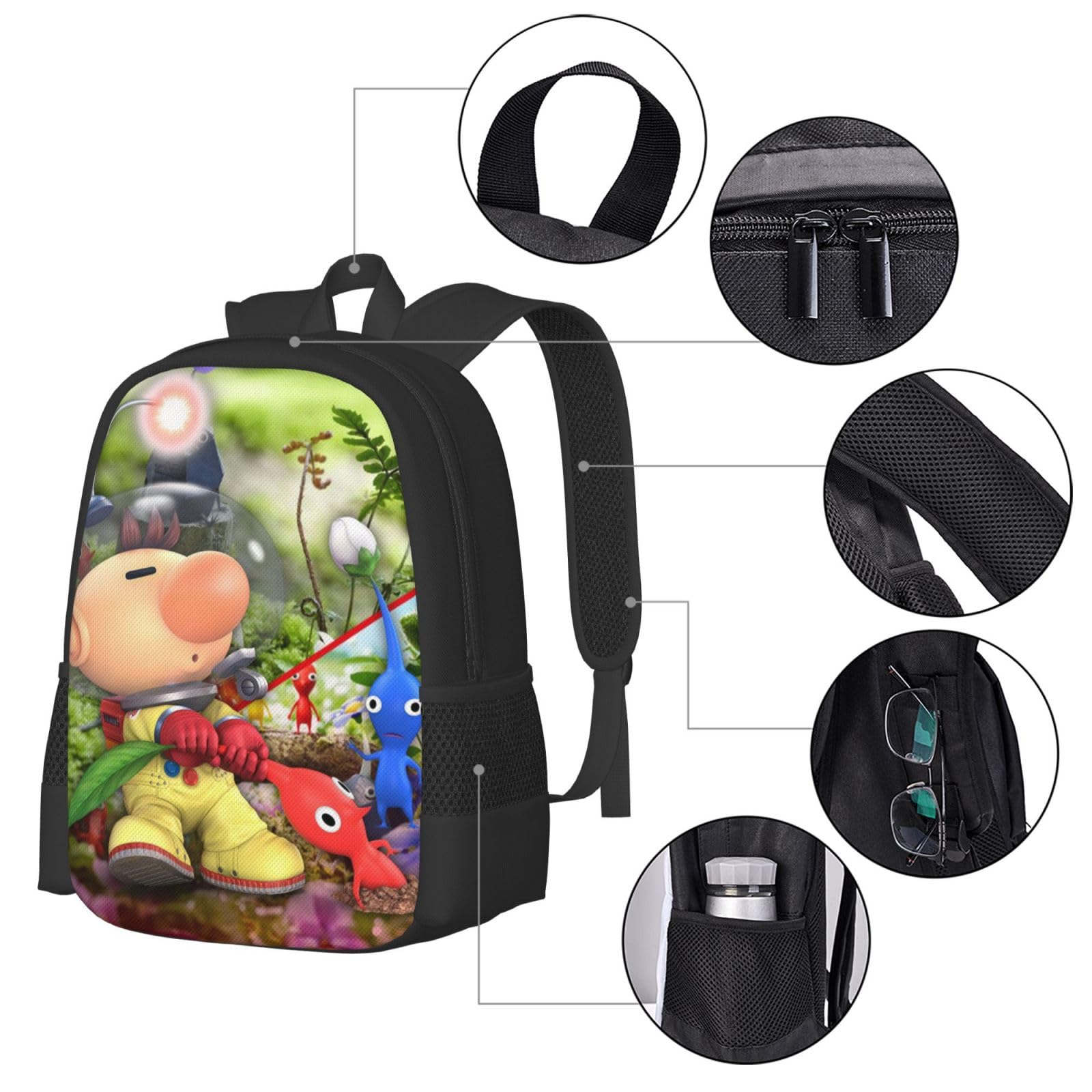 RACEK Fashion Game Pik-min Backpack Cartoon Lightweight Travel Computer Bag Casual Daypack Cute Daybag With Adjustable Straps For Unisex