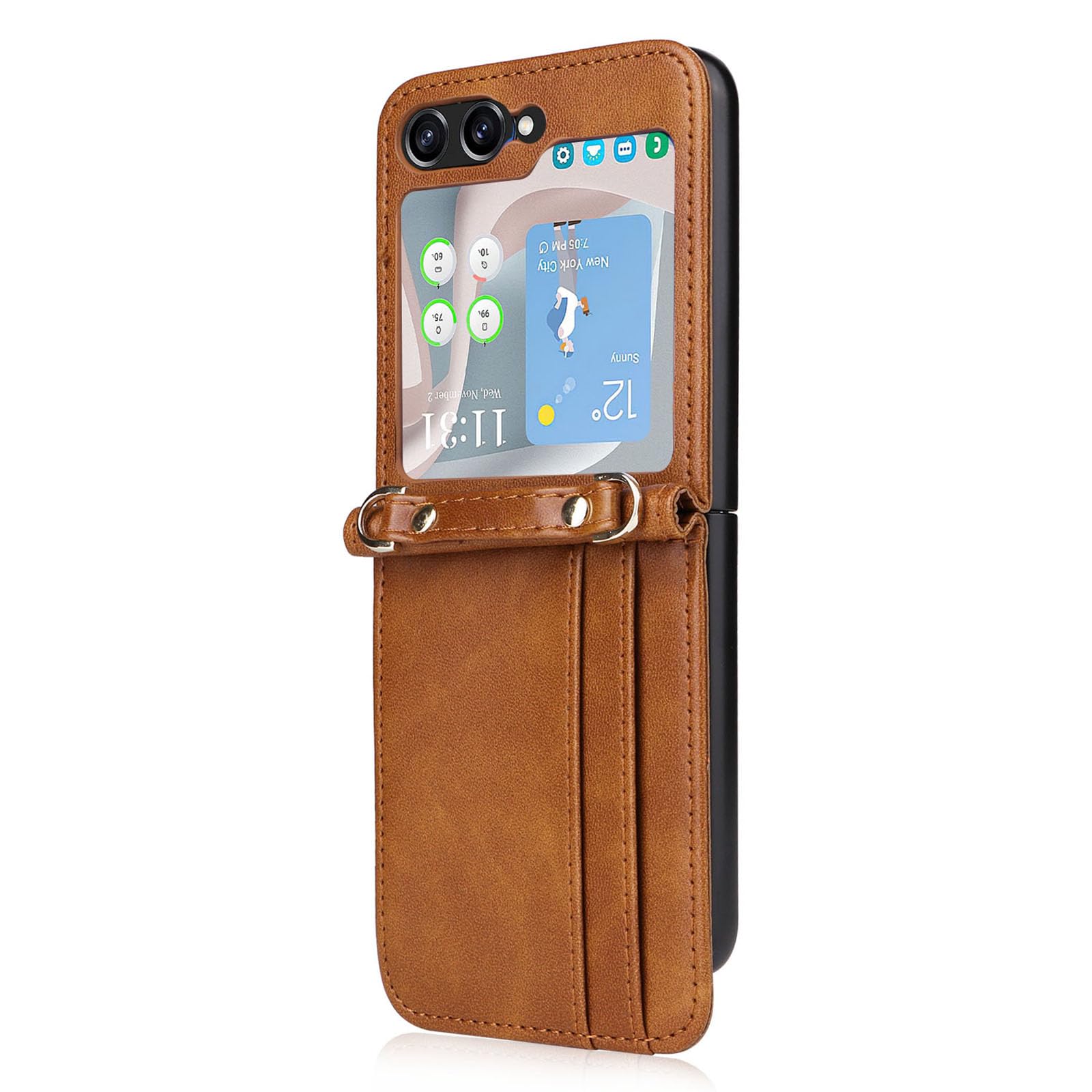 MistWorld for Samsung Galaxy Z Flip 5 Wallet Case with Shoulder Strap, Leather Case Hinge Protection, for Samsung z flip5 Card Case Women's Case with Lanyard Security Loss and Shock Phone case