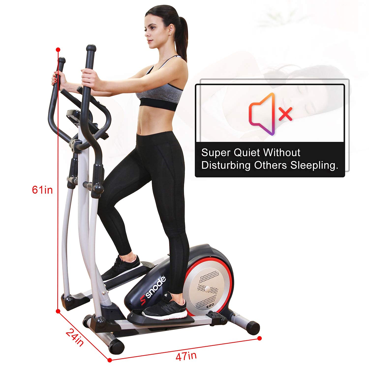 SNODE E20I Programmed Elliptical Exercise Machine, Eliptical Machine with 16 Resistance Levels Magnetic System, 300 lbs Weight Limit (E20I)