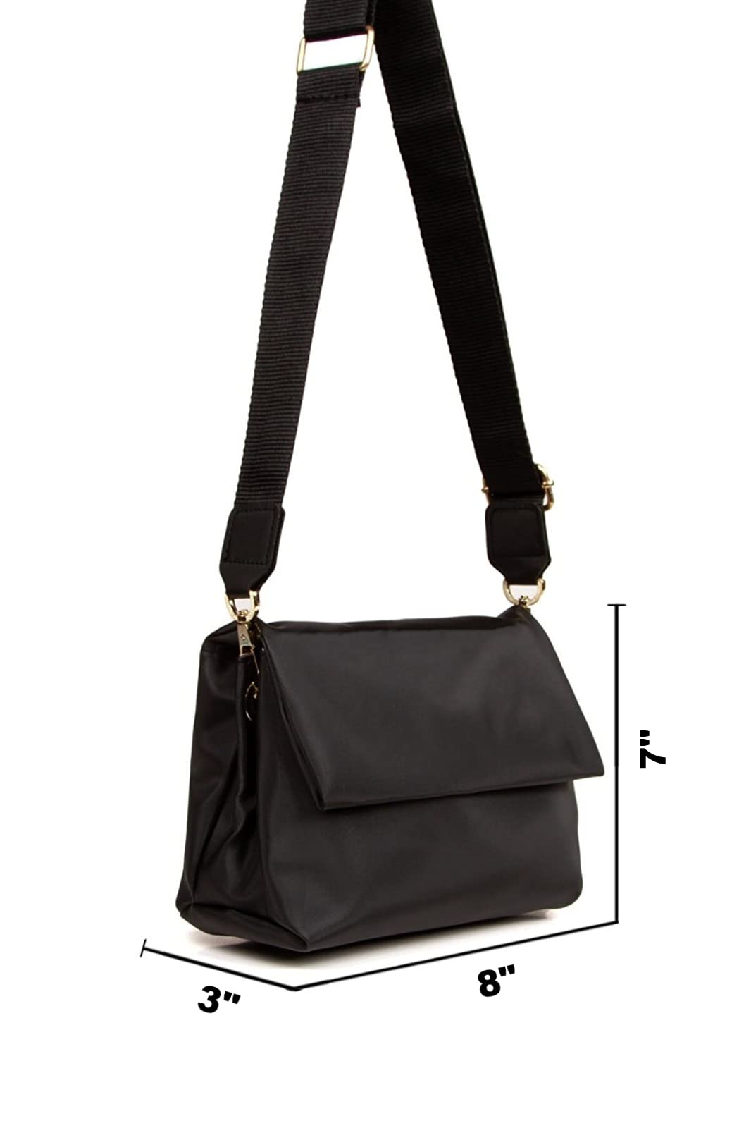 Women Fabric Nylon Crossbody Bag Ladies Travel Handbag (Black)