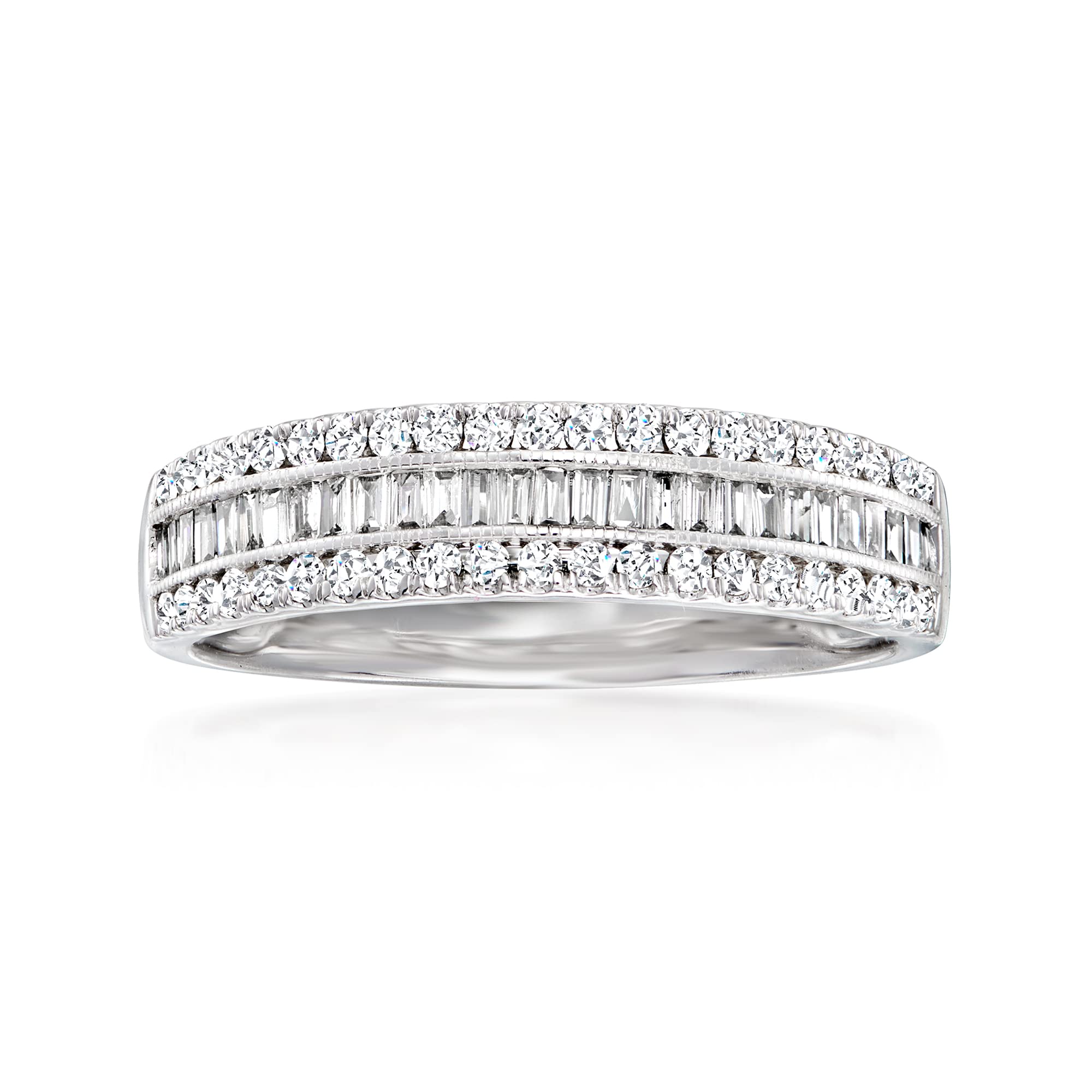 Ross-Simons 0.50 ct. t.w. Round and Baguette Diamond Ring in 14kt White Gold. Size 5