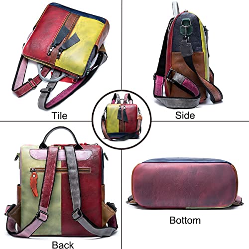 Poopy Womens Multicolored Travel Backpack Purse, Convertible Backpack, Genuine Leather Shoulder Bag, Casual Bag