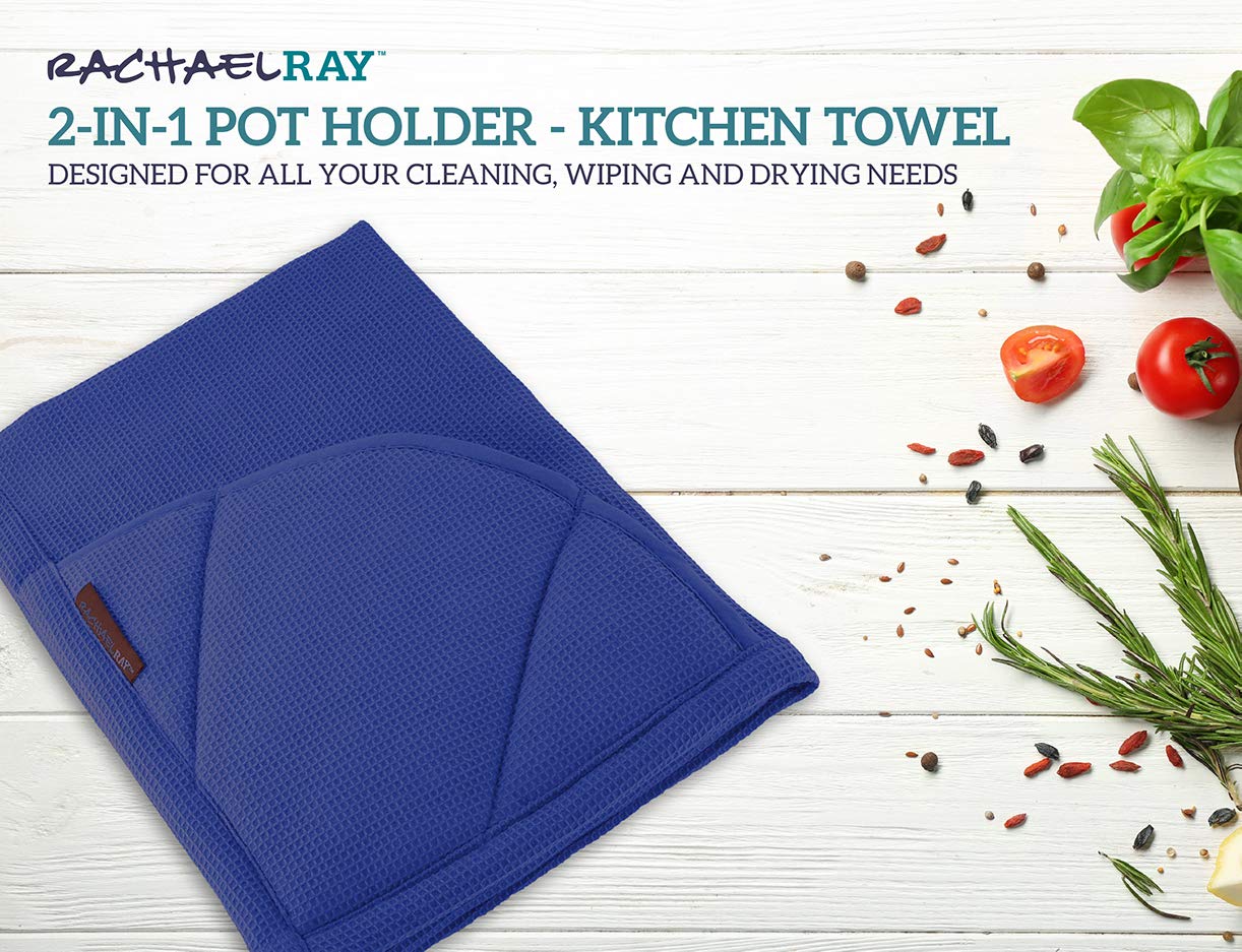 Rachael Ray Multifunctional 2-in-1 Moppine, Ultra Absorbent Kitchen Towel & Heat Resistant Pot Holder, Blue