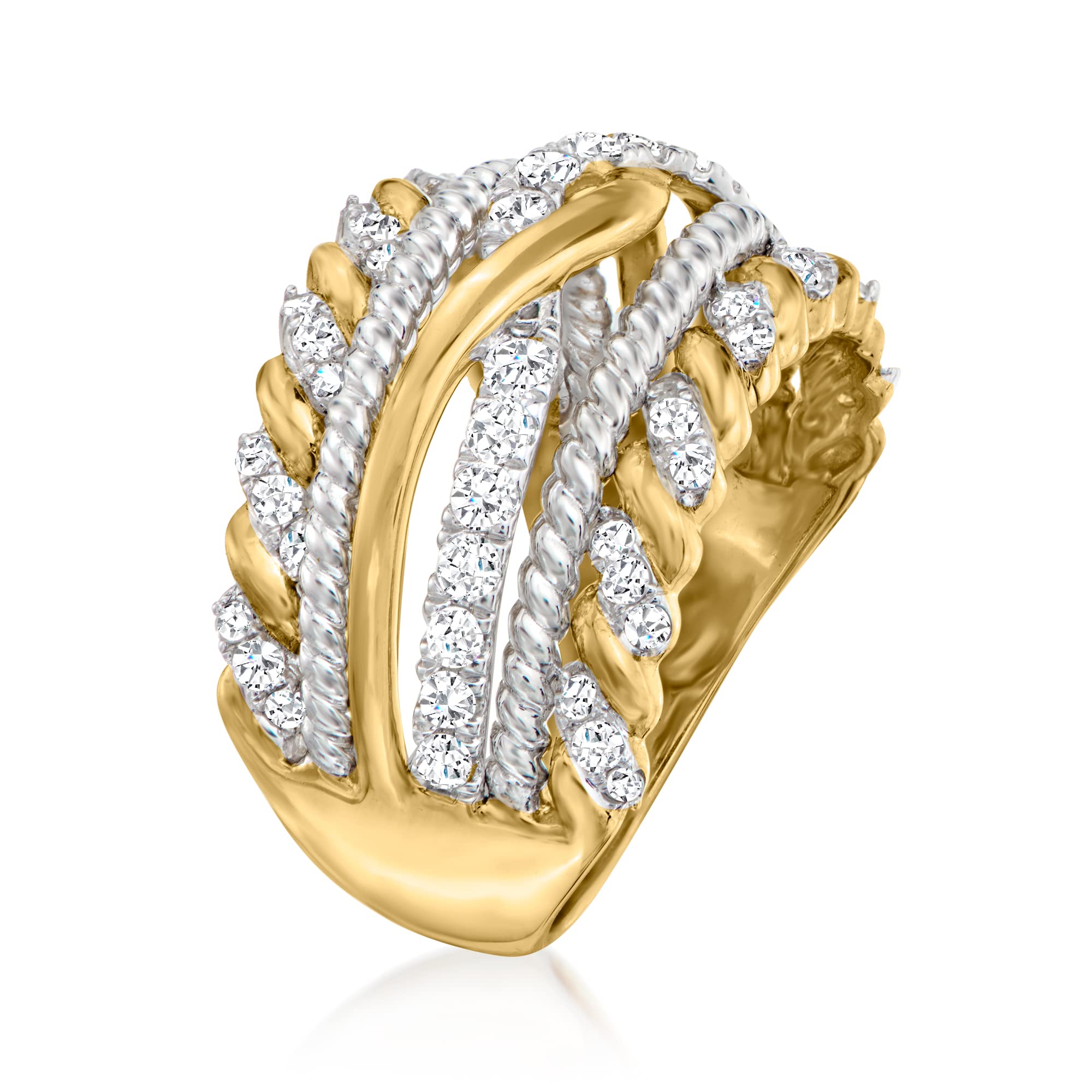 Ross-Simons 0.75 ct. t.w. Diamond Twisted Multi-Row Ring in 14kt 2-Tone Gold. Size 7