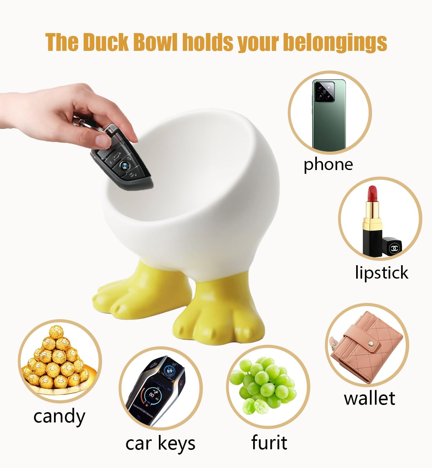Relexome Easter Cute Duck Candy Servers Bowl Foot Key Bowl Animal Candy Dish Decorative Bowl for Entryway Table Office Home Decor, Small Pedestal Ceramic Fruit Bowl,Cookie Snack Footed Key Tray,7 Inch