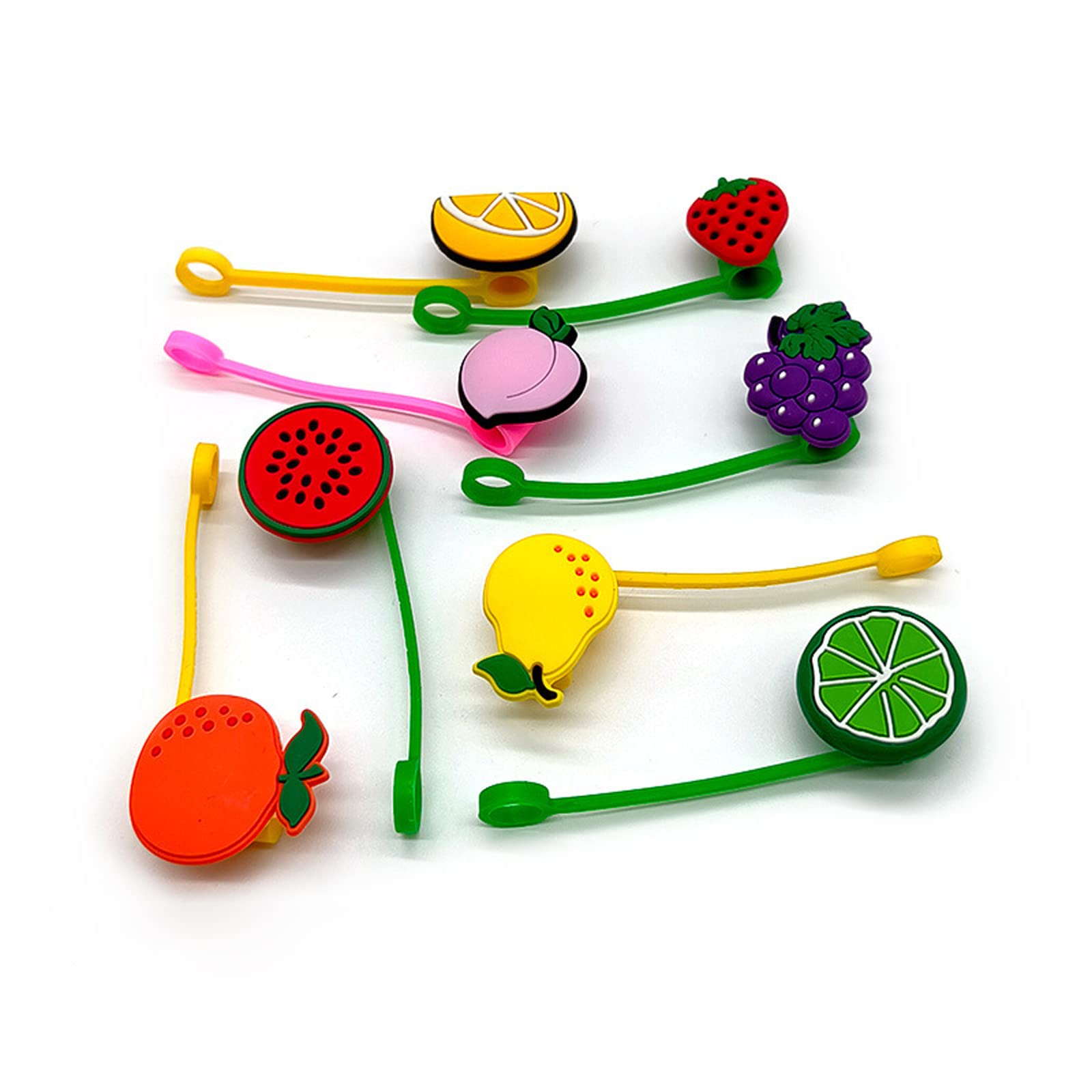 Straw Cover, 9Pcs Silicone Straw Topper, Cute Silicone Reusable Drinking Straw Caps Lids, Soft Silicone Straw Plugs for 7-8 mm Straws(Fruit Straw Cap)