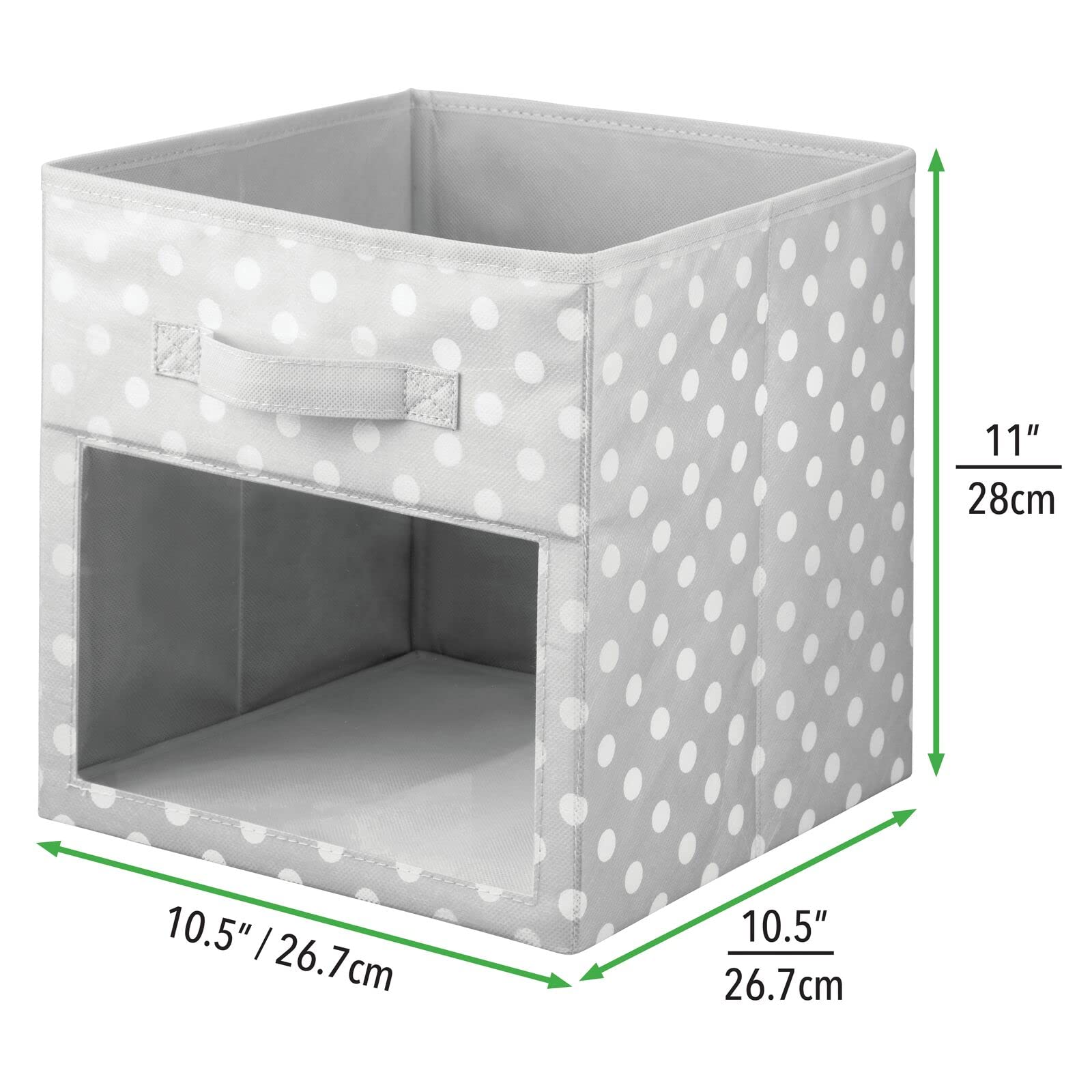 mDesign Fabric Nursery/Playroom Closet Storage Organizer Bin Box, Front Handle/Window for Cube Furniture Shelving Unit, Hold Toys, Clothes, Diapers, Bibs, Lido Collection, 6 Pack, Gray/White Polka Dot