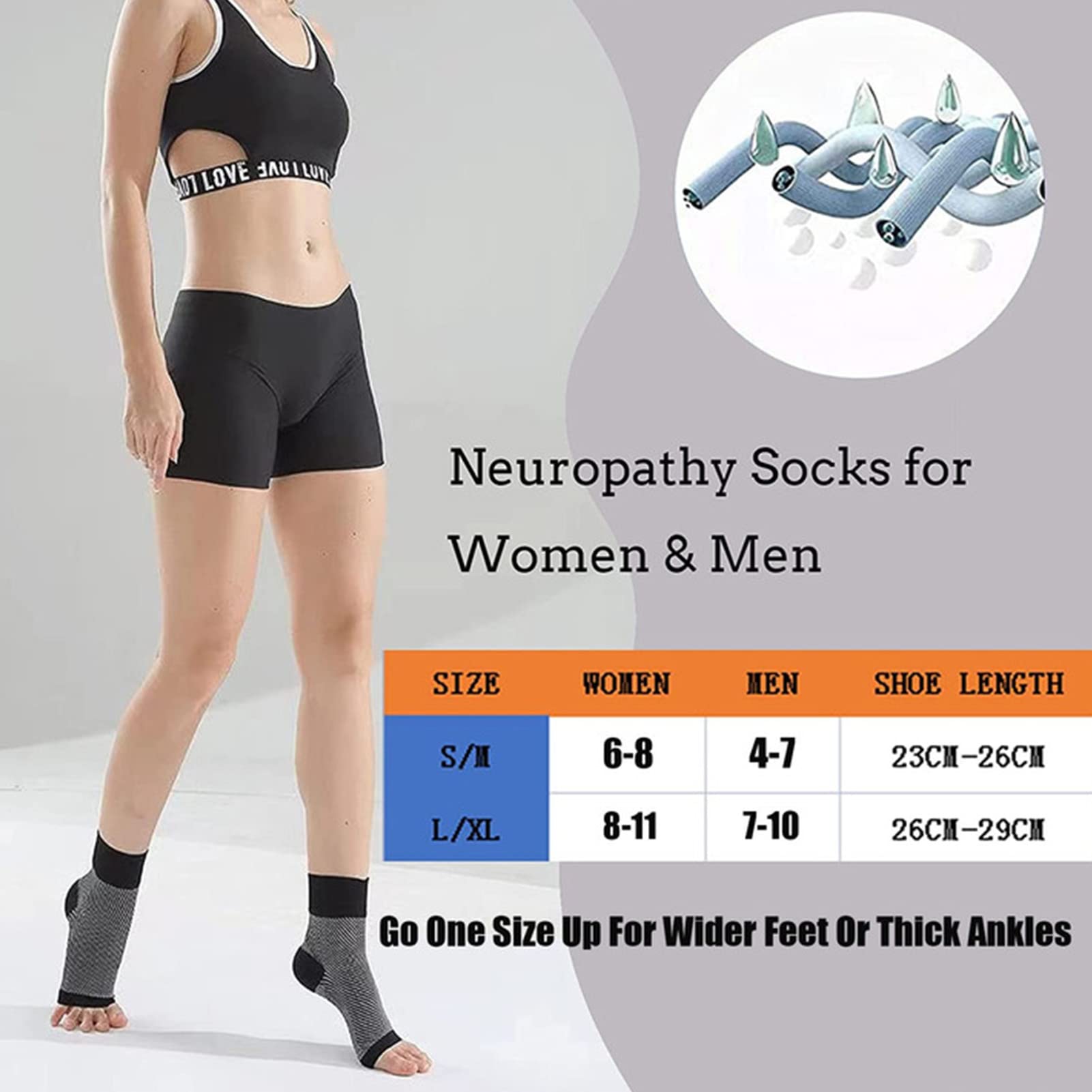 VQRZG Neuropathy Socks for Women and Men, 4Pairs Soothe Relief Compression Socks, Ankle Brace for Plantar Fasciitis Sleeve Soothe(L/XL)