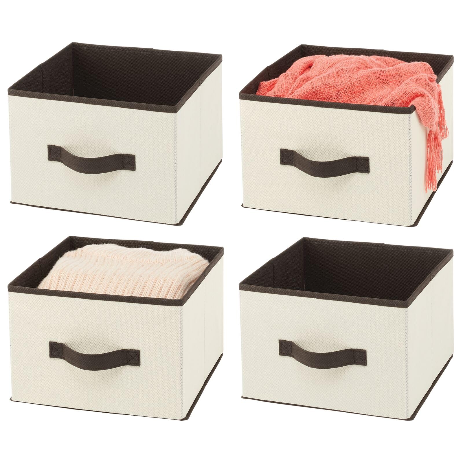 mDesign Fabric Bin for Cube Organizer - Foldable Storage Cube - Collapsible Closet Storage Organizer - Folding Storage Bin for Clothes and More - Lido Collection - 4 Pack - Natural/Cobalt Blue Stripe