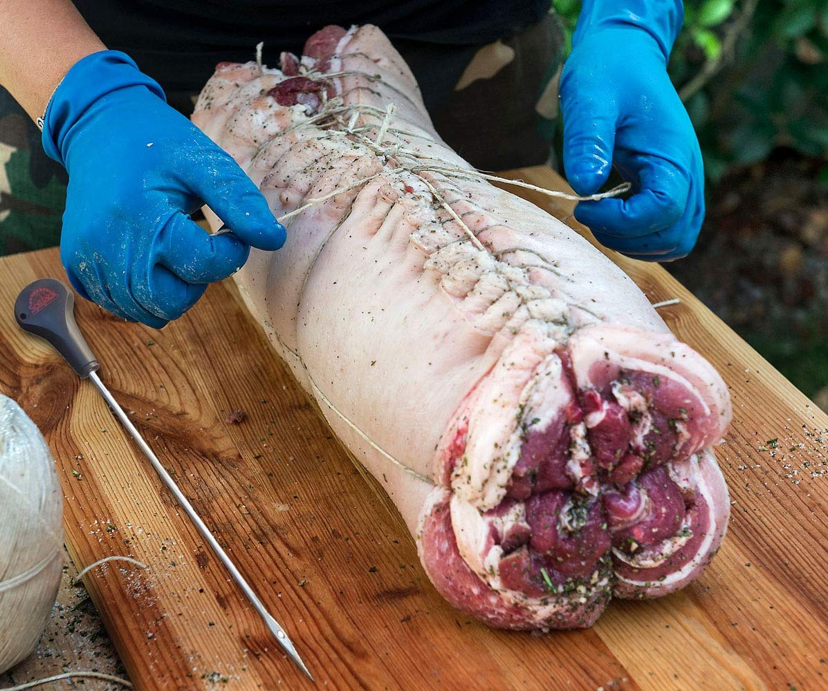 SpitJack Meat 12 Inch Trussing Needle and Butchers Cooking Twine Kit for Sewing Up Whole Hog, Pig, Roasting Chicken and Turkey. 12 Inch SS Needle and 185 Feet of Cotton Kitchen String.