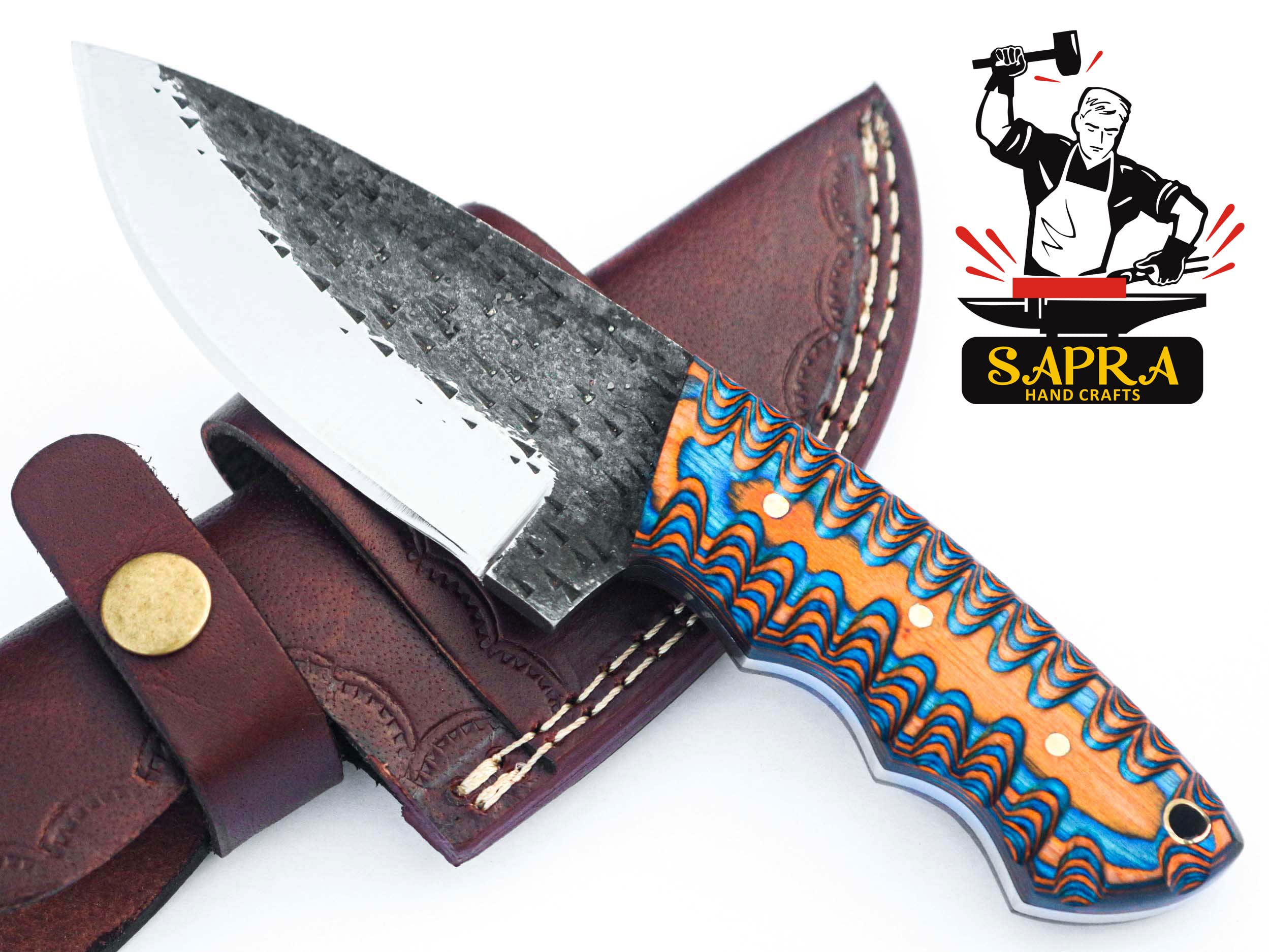 Sapra High Carbon Steel Knife - Custom made Full Tang Skinning Knife - Hunting Knife, Survival Knife, Fixed Blade Camping Knife, Skinner Knives, Drop Point Knife With Leather Sheath