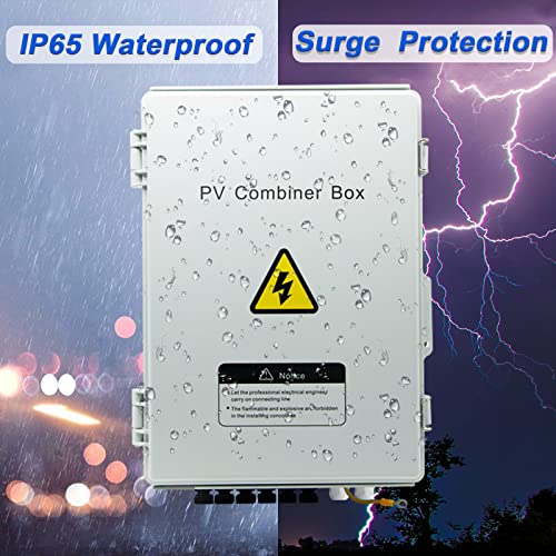 YUUCOO New Upgraded 6 String PV Combiner Box for On/Off Grid Solar Panel System, Solar Combiner Box with 15A Rated Current Fuse, 63A Air Circuit Breaker, Surge Protective Device