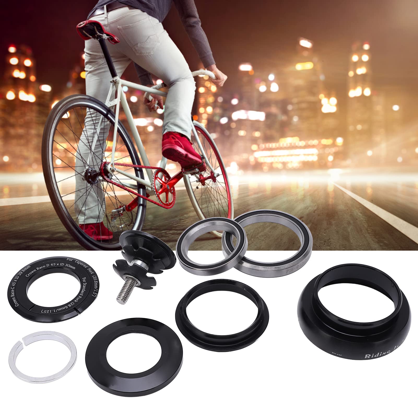 Shanrya Road Bike Headset Bearings, CNC Process Smoother Surfaces Flexible Rotation Mountain Bike Bowl Group Rust Proof for Road