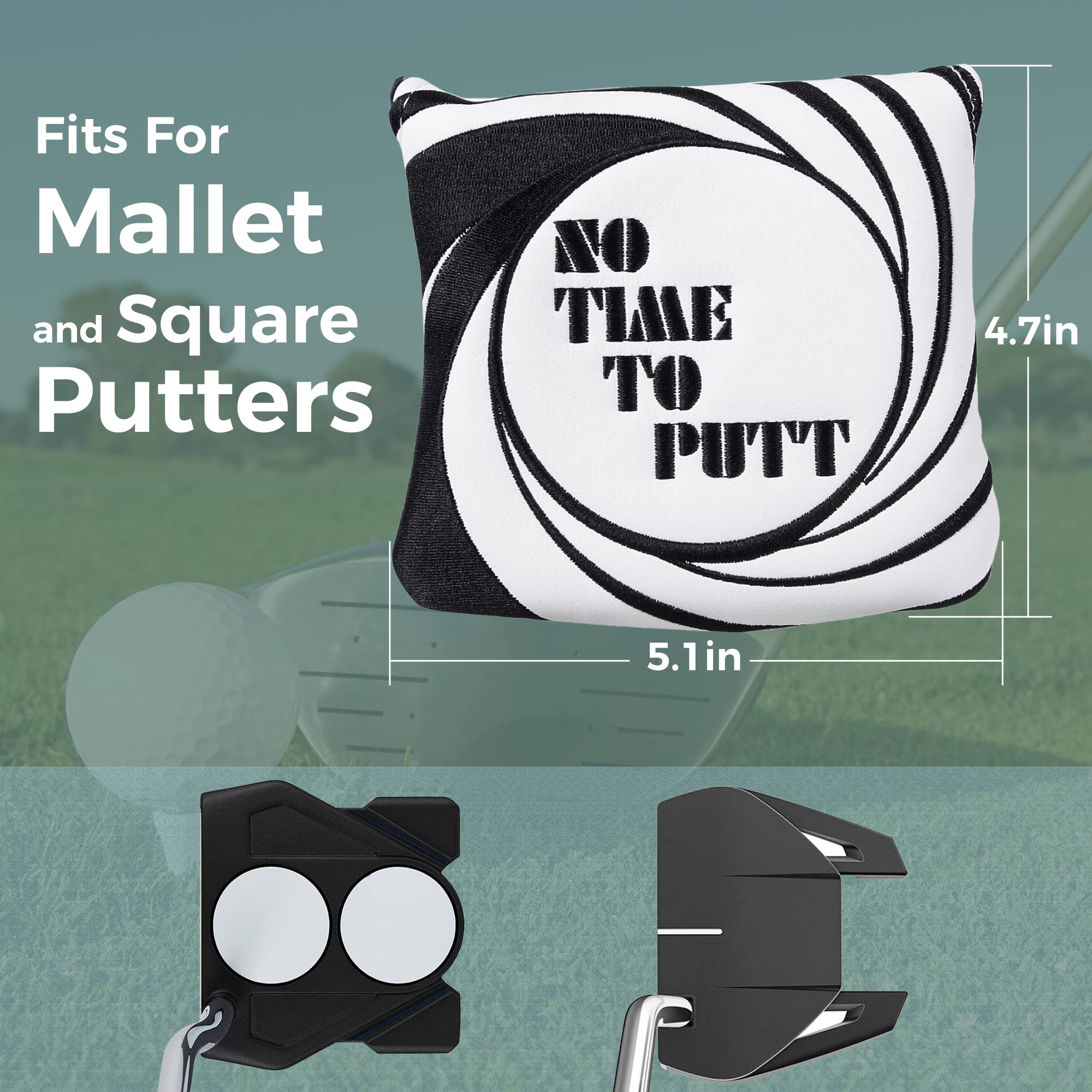 Studio Crafted No Time to Putt Golf Square Mallet Putter Cover Magnetic Closure