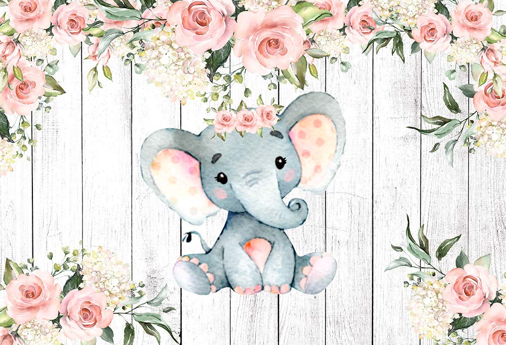 Pink Elephant Peanut Baby Shower Backgrounds Girl Babyshower Backdrop Photo Booth Portrait Scene Setter Buffet Wallpaper Studio Decorations Cake Table Poster Floral Decors Mural Background 8x6ft
