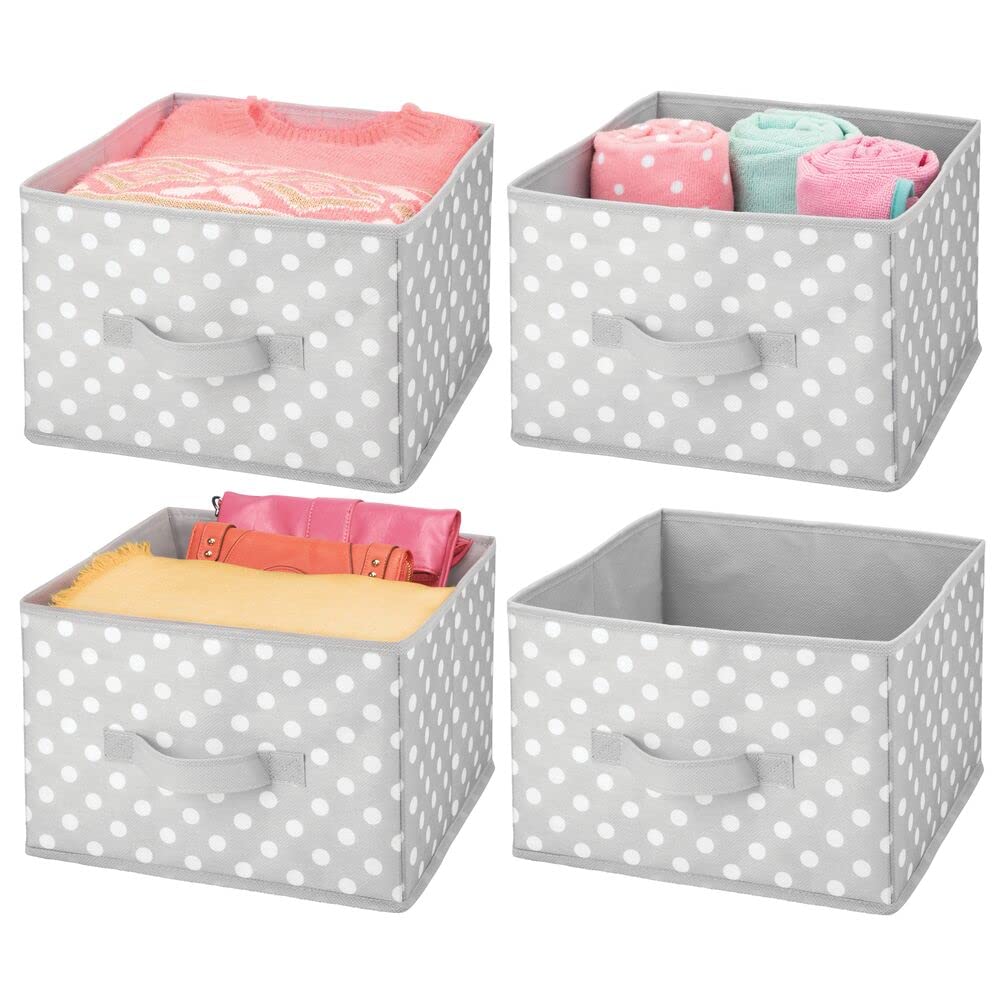 mDesign Medium Soft Fabric Nursery/Playroom Closet Storage Organizer Bin Box with Front Handle for Cube Furniture Shelving Units - Holds Toys, Clothes, Diapers, Bibs, 4 Pack, Pink/White Polka Dot