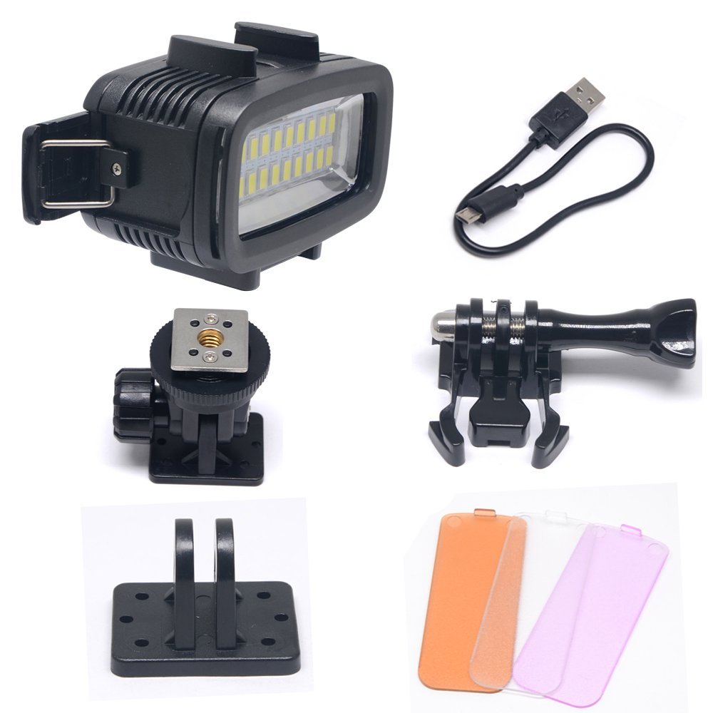 Mcoplus 40m/130ft Rechargeable Diving Light Dimmable Waterproof Video LED Light 6W 20 LEDs 700LM with 1900mAh for Gopro HTC XIAOYI SJ5000 SJ6000 & Other Action Camera &DSLR Camera