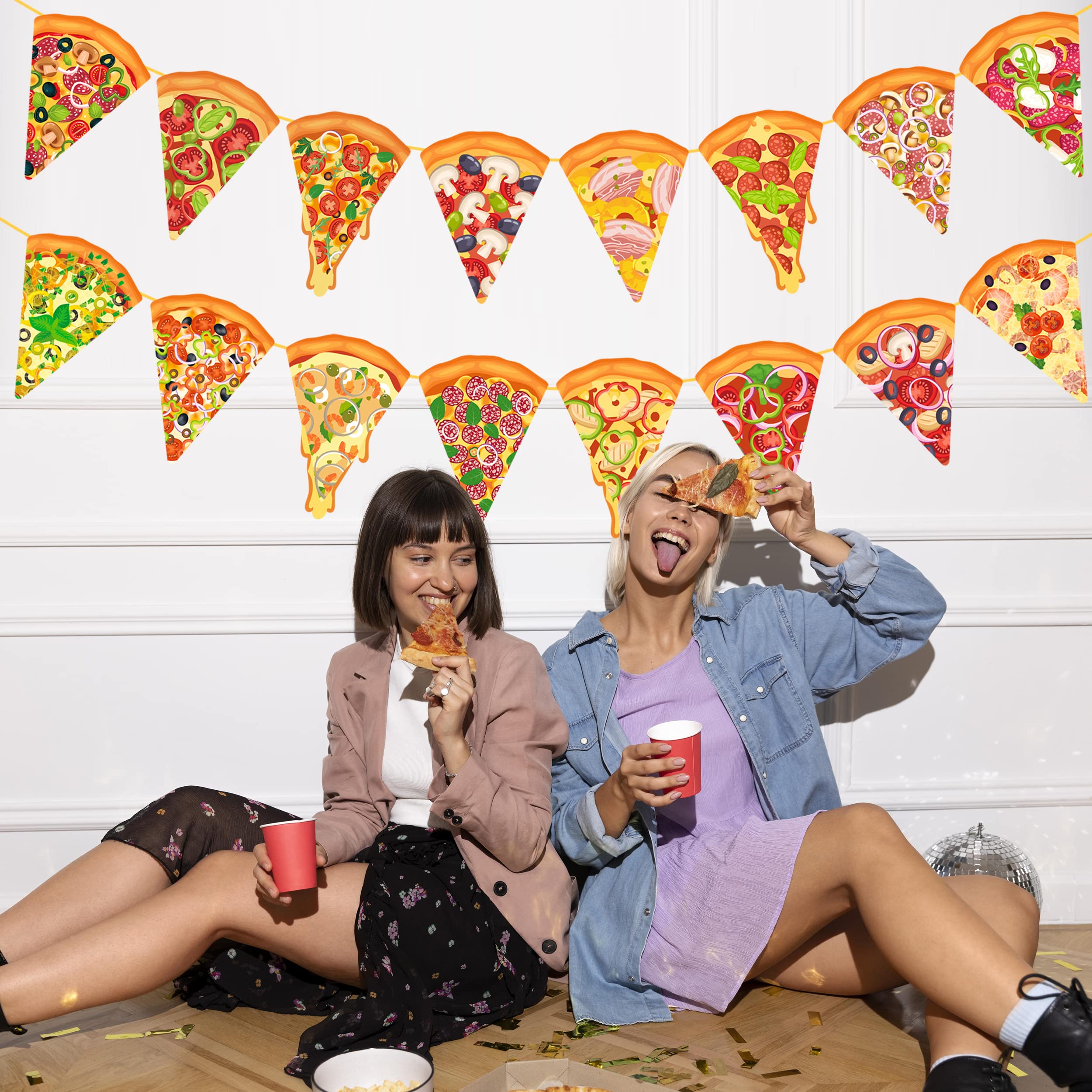 Pizza Party Banners Pizza Birthday Party Decorations 2Pcs Pizza Garland Cutout Banners for Pizza Time Theme Baby Shower Supplies