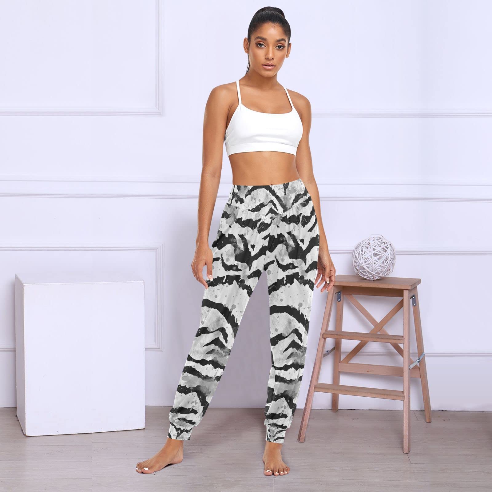 Yasala Harem Pants for Women Tiger Stripes Smocked Waistband Yoga Pants Hippie Palazzo Pants Athletic Workout Pants
