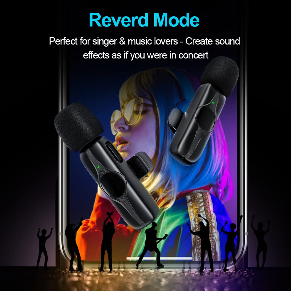 Teeran 2 Pack Wireless Lavalier Microphone for iPhone iPad - Clip on Lapel Microphone with Reverb/Mute Mode, Professional Video Recording Mic for YouTube, Vlogging, Interview