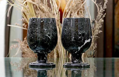Radicaln Marble Wine Glasses Set of 2 Black 5.5 x 3.5 Inches 8.4 oz Handmade Wine Glass Set - Marble Stone Champagne Glasses - Suitable for Small Gathering & Home Décor