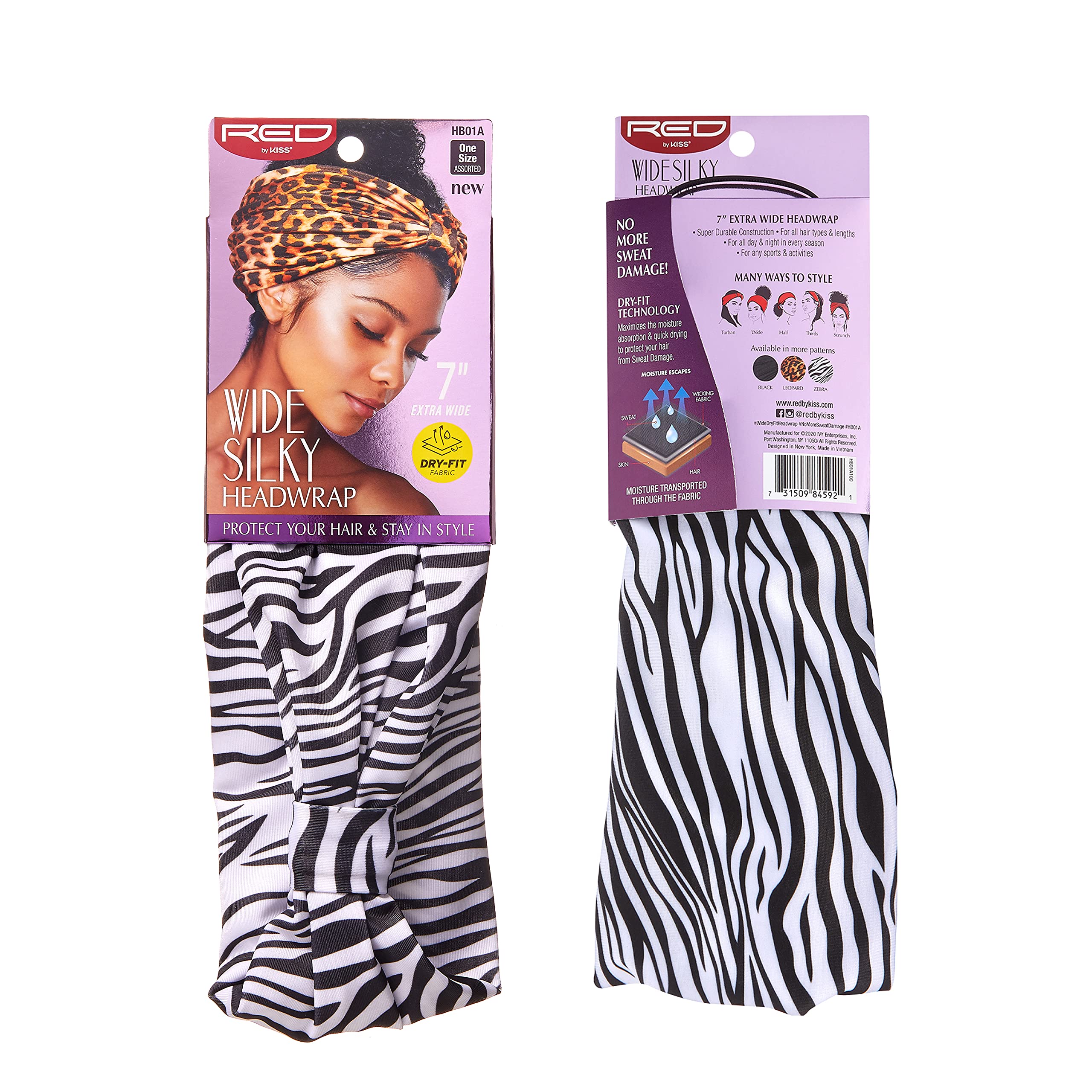 Red by Kiss Wide Silky Headwrap 7" Extra Wide Turban Headbands 3 PACK (Black, Yellow, Pink)