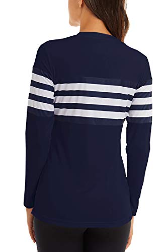 NEYOUQE Womens Cute Ultra Soft Long Sleeve Crew Neck cazy Tshirts Under Shirts Alternative Apparel Blouse Striped Casual Tops Navy Blue XXL