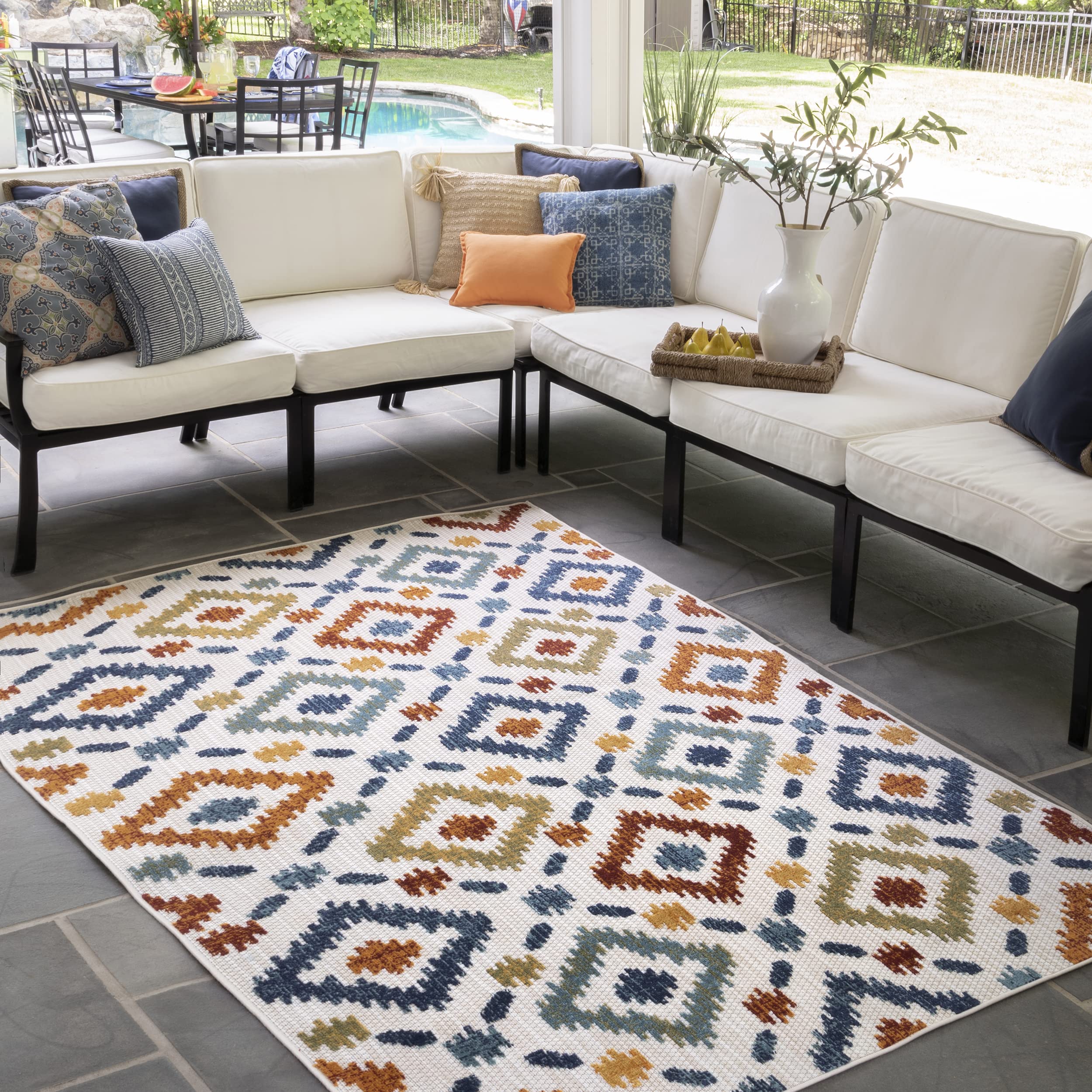 nuLOOM Indoor/Outdoor Transitional Labyrinth Area Rug, 9x12, Blue