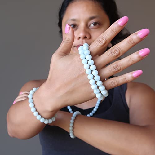 Satin Crystals Aquamarine Bracelet Calm Blue Birthstone Gemstones 9-10mm / 7 Inches