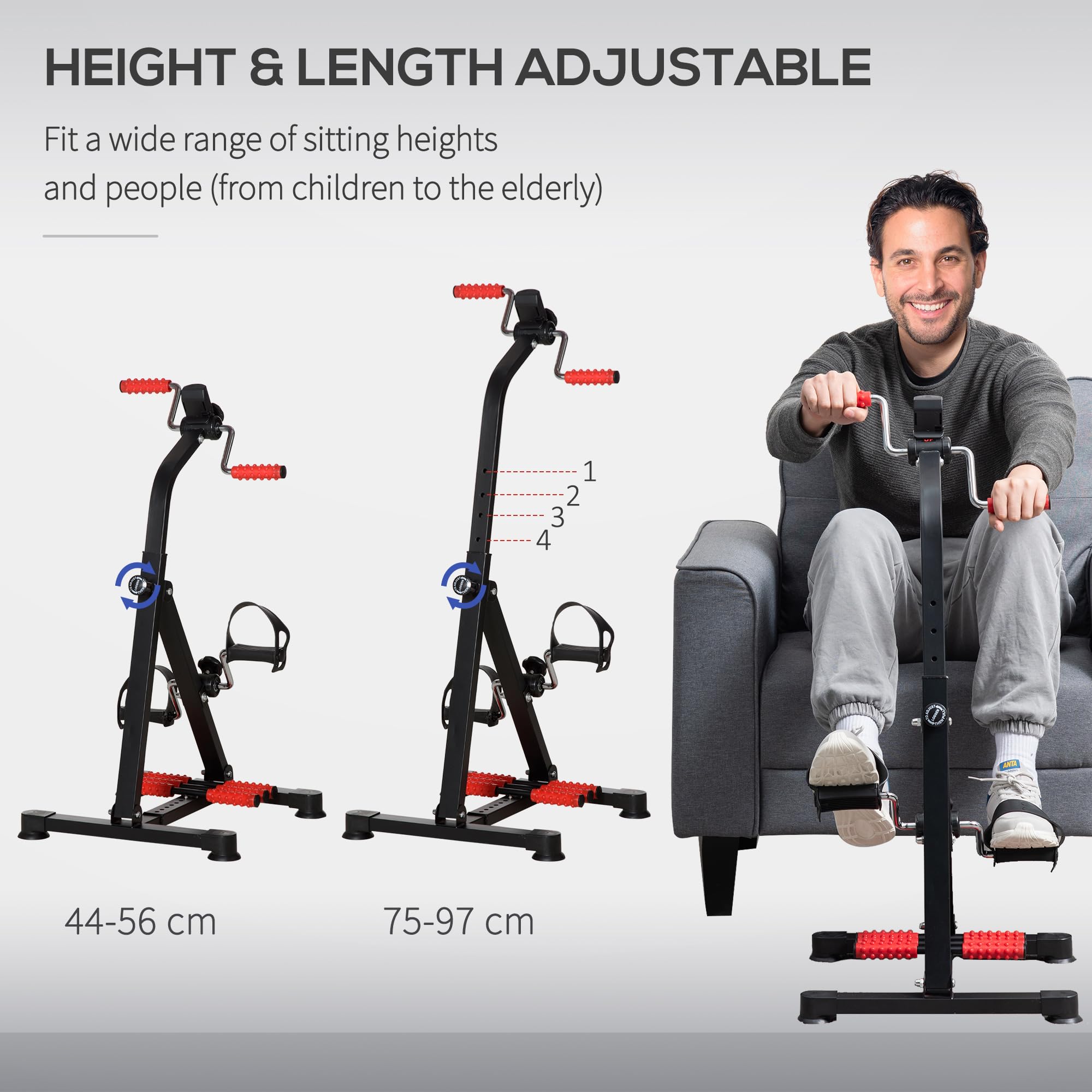 Soozier Pedal Exerciser, Hand Arm Knee and Leg Exercise Machine for Seniors, Height-Adjustable, with LCD Display and Foot Massage Roller