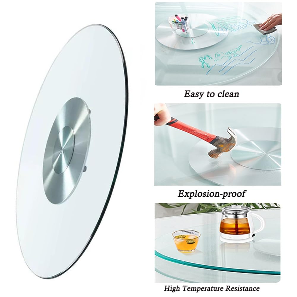 Round Lazy Susan Turntable, Large Dining Table Rotating Tray, Tempered Glass Spinning Serving Plate, Aluminum Alloy Base, Silent and Smooth (Color : Clear, Size : 60cm/24in)