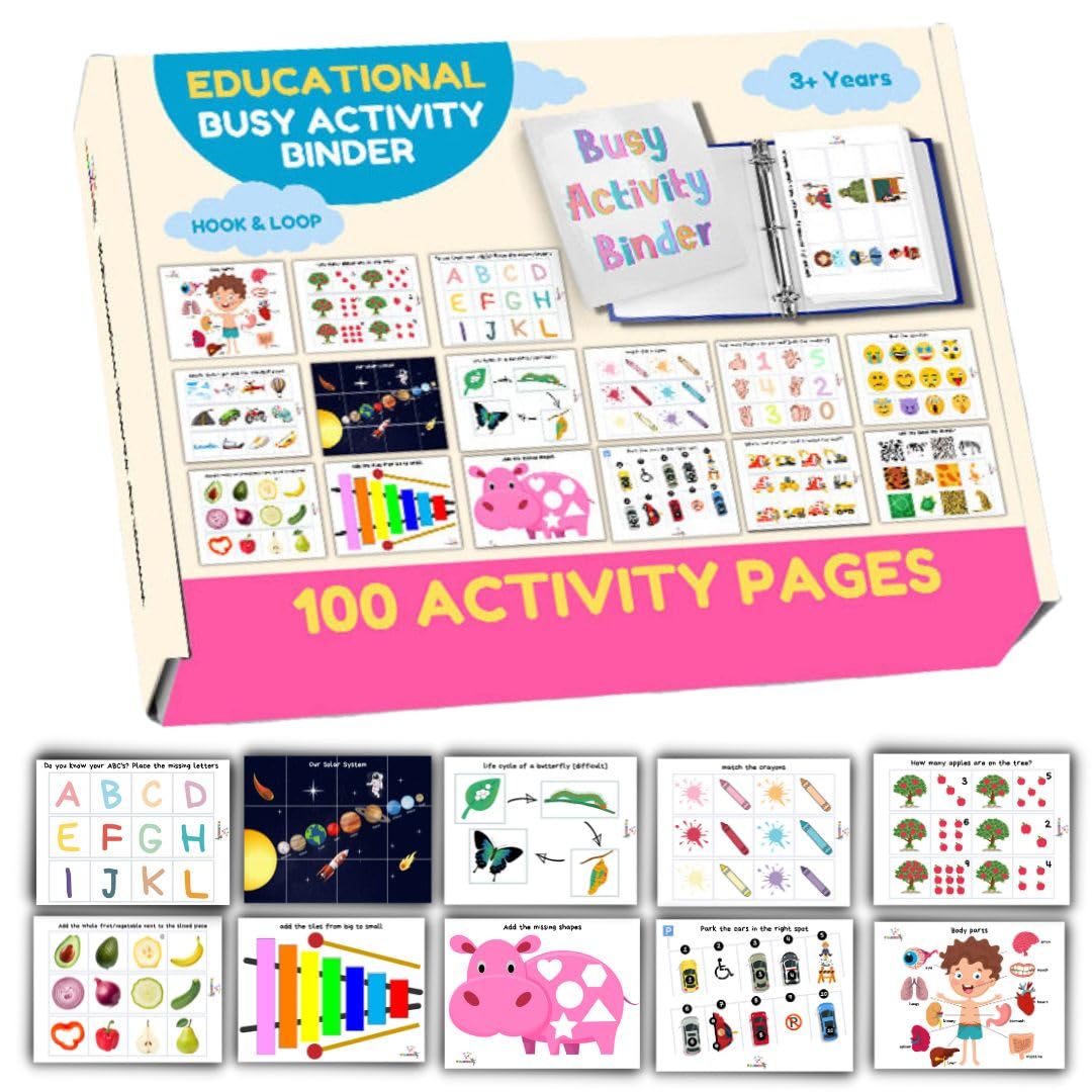 Yelicious Busy Activity Binder with 100 Activity Pages β Ultimate Busy Book Preschool Learning Resource Kit - Great Gift for 3+ Educational Games for Early Learning & Development, Montessori Inspired