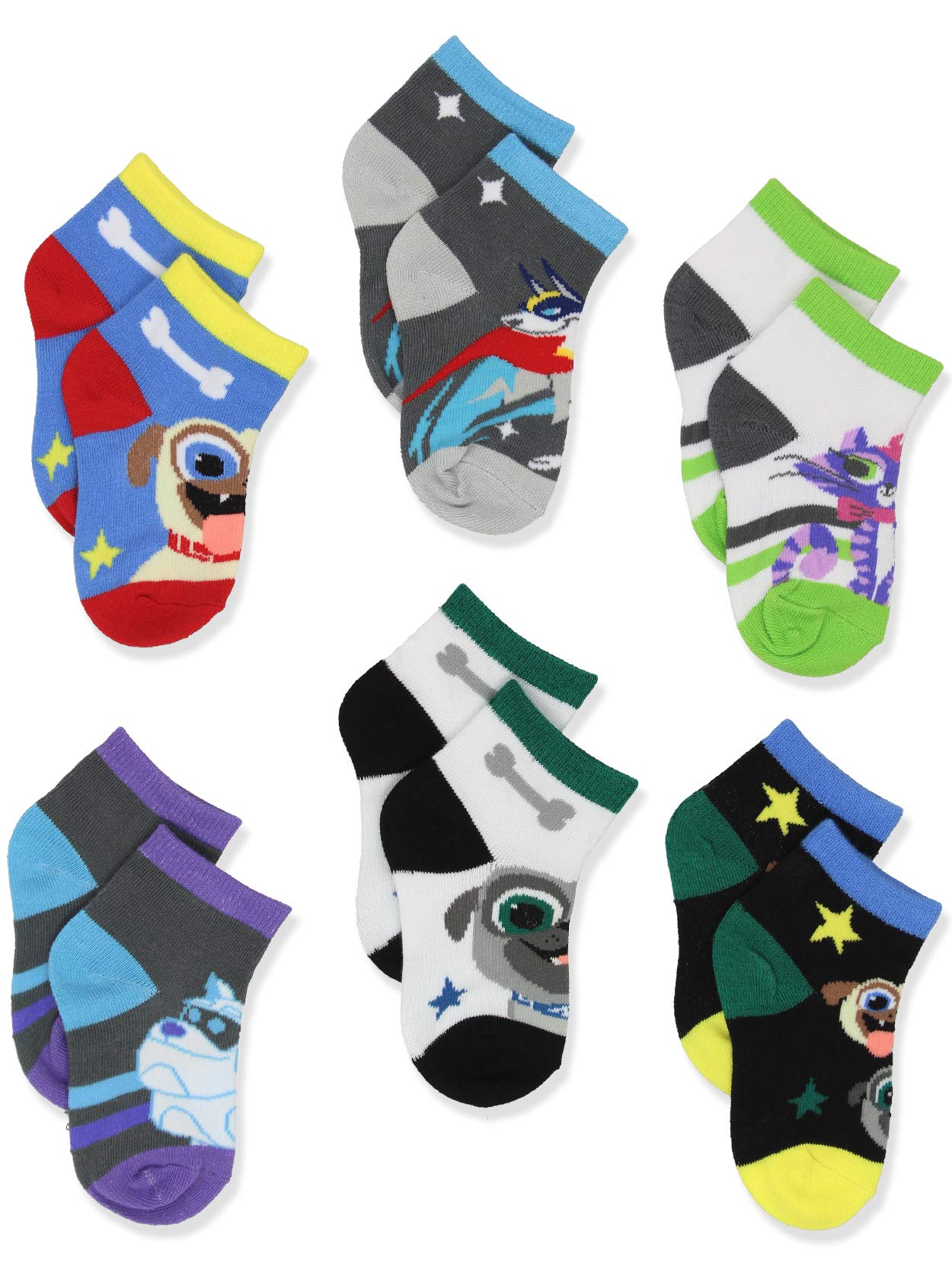 Puppy Dog Pals Toddler Boys Girls 6 pack Quarter Socks Set (X-Small (2T-4T), Multi)