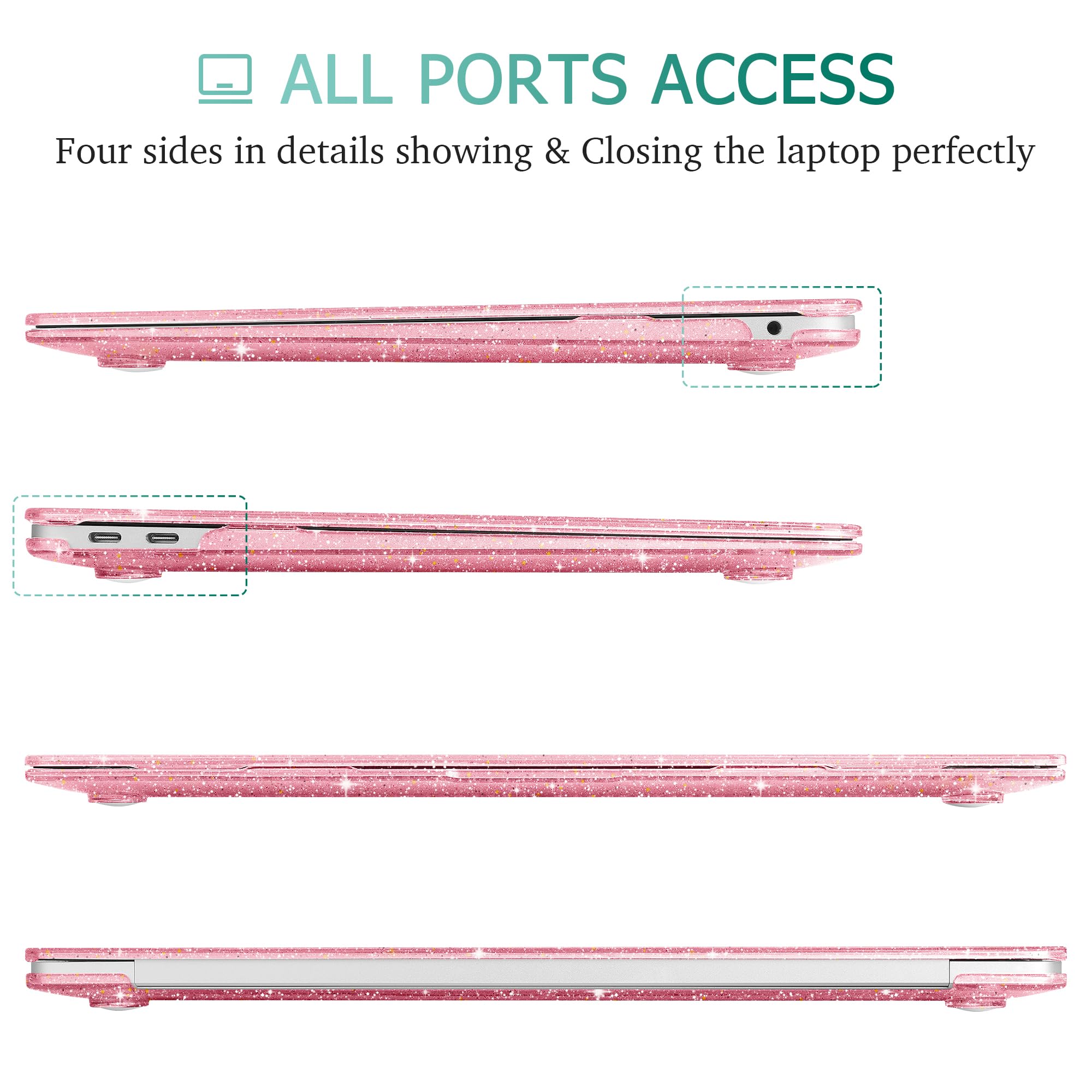 May Chen Compatible with MacBook Air 13 inch Case 2021 2020 2019 2018 Release Models: M1 A2337 A2179 A1932, Plastic Hard Shell Case for Mac Air 13 inch with Retina Fits Touch ID, Pink Glitter
