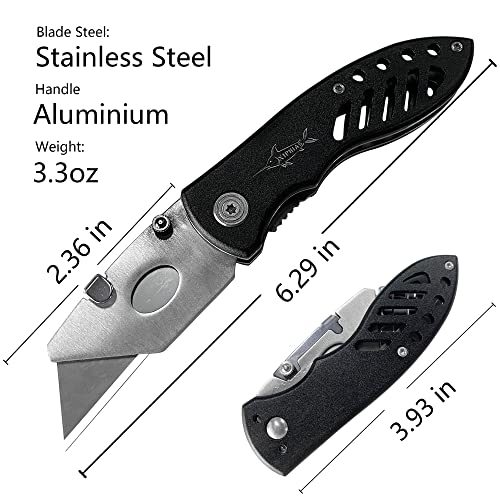 XIPHIAS 4" Utility Knife Stainless Steel Folding Pocket Knife, Quick-change Box Cutter with Extra 5 Blades, Pocket Clip, lanyard holes,UPK004