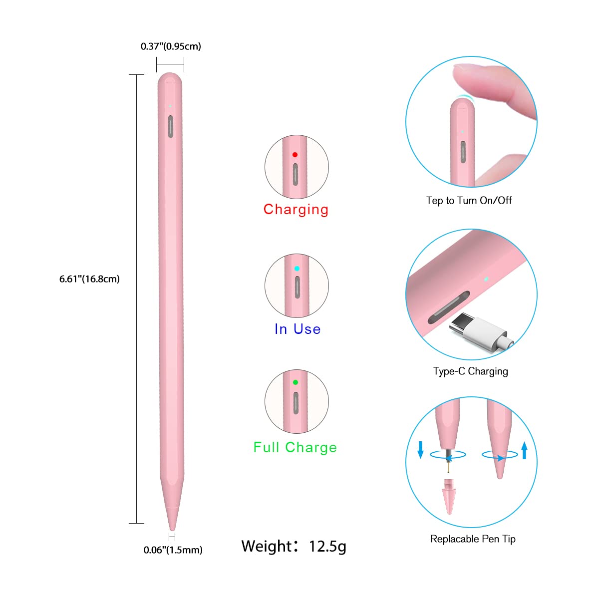 Stylus Pencil for iPad 10th & 9th Generation, Active Pen with Palm Rejection Compatible with 2018-2023 Apple iPad 10/9/8/7/6th Gen/iPad Pro 12.9 &11 inches/iPad Pro 6/5/4th Gen/iPad Air 5/4/3 Gen