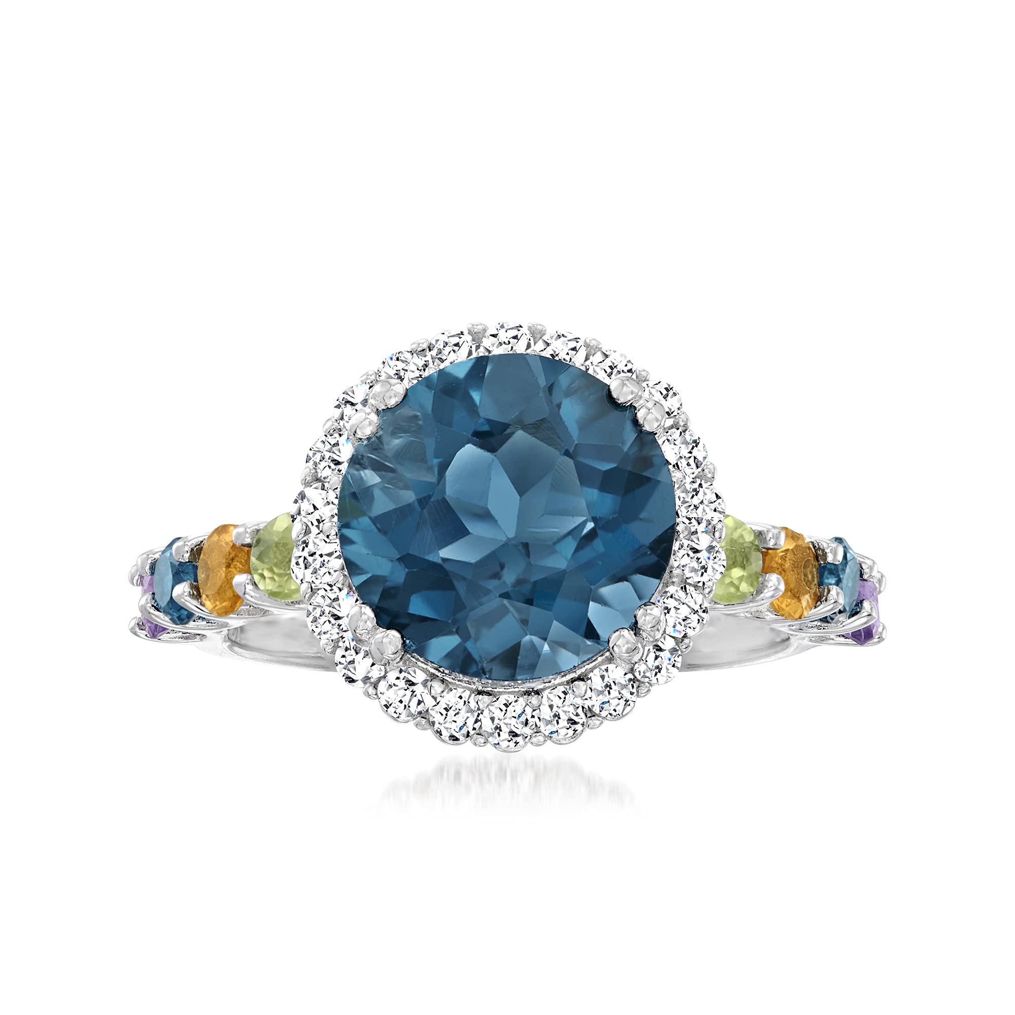 Ross-Simons 4.20 Carat London Blue Topaz and 1.00 ct. t.w. Multi-Gemstone Ring in Sterling Silver. Size 8