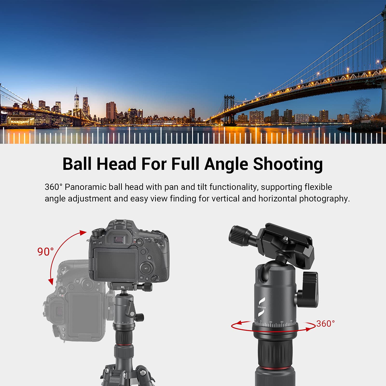 SmallRig Selection Lightweight 57" Aluminum Camera Tripod, Fodable DSLR Tripod for Travel, w/ 360 Degree Ball Head Quick Release Plate, Max. Payload 17.6lb, Adjustable Height 13.3"-57" - 3257